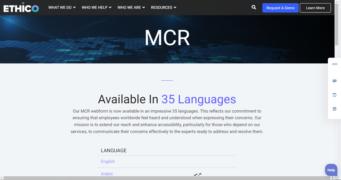 MCR Webform Languages